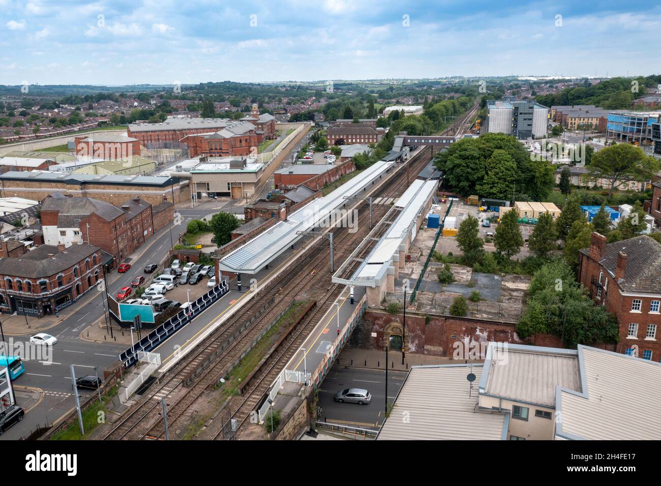 Aerial drone photo of the town centre of Wakefield in West Yorkshire in ...