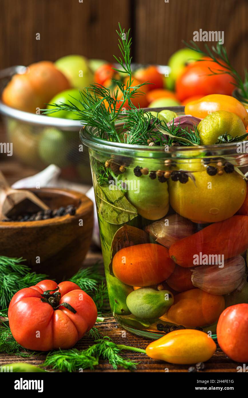 Homemade Preserves. PIckled Tomatoes. Conserve Food in Jar Stock Photo ...