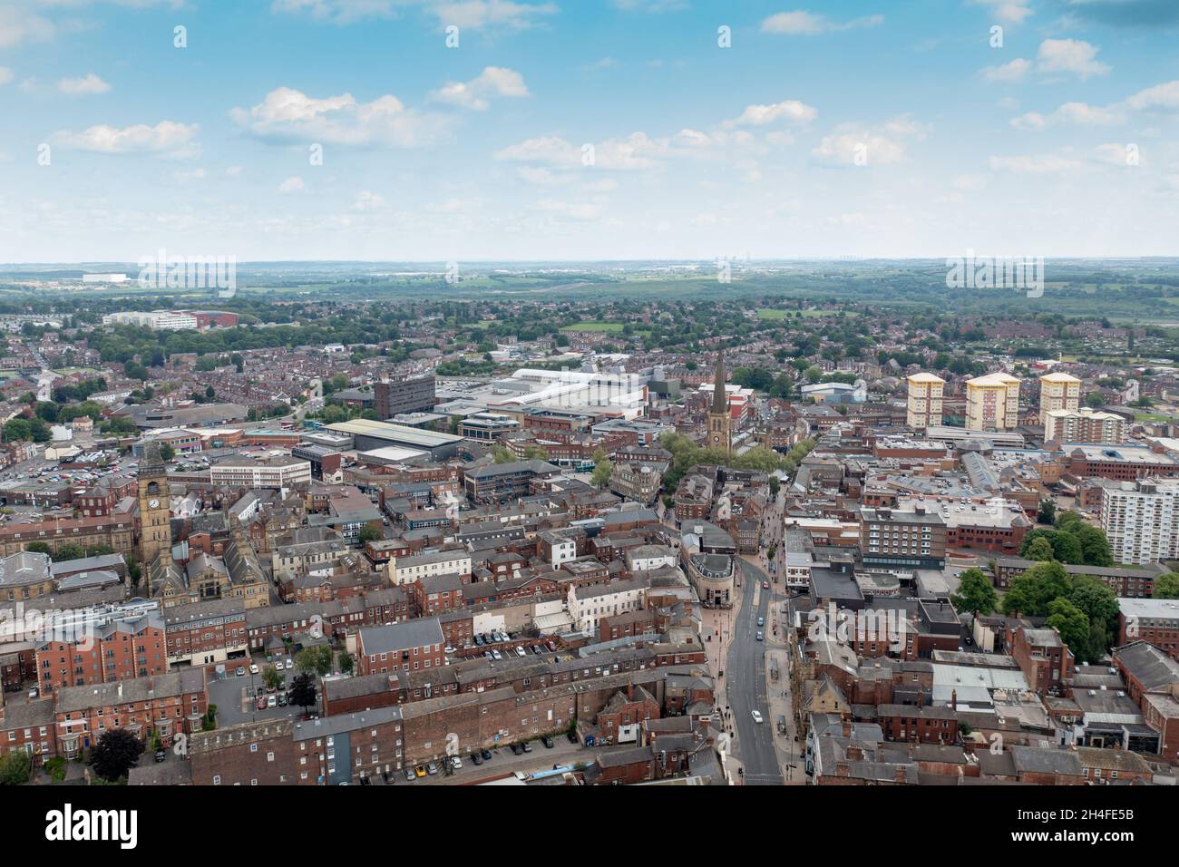 Aerial drone photo of the town centre of Wakefield in West Yorkshire in ...