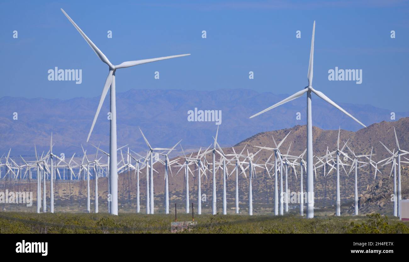 The immense San Gorgonio Pass wind farm, near Cabazon CA Stock Photo ...