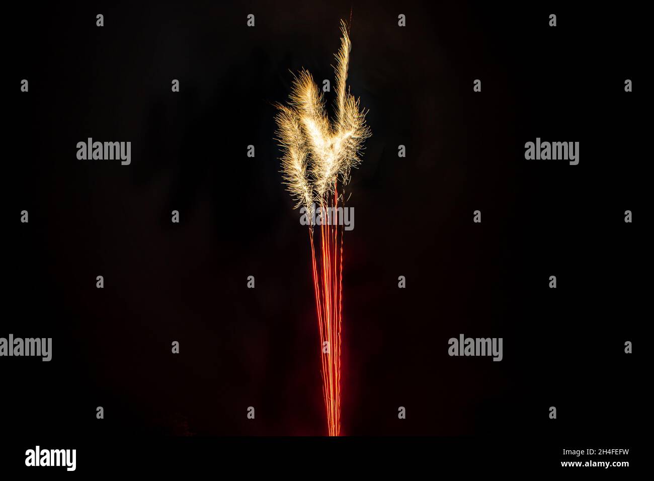 Colorful Fireworks, gold and red, long exposure, horizontal format ...