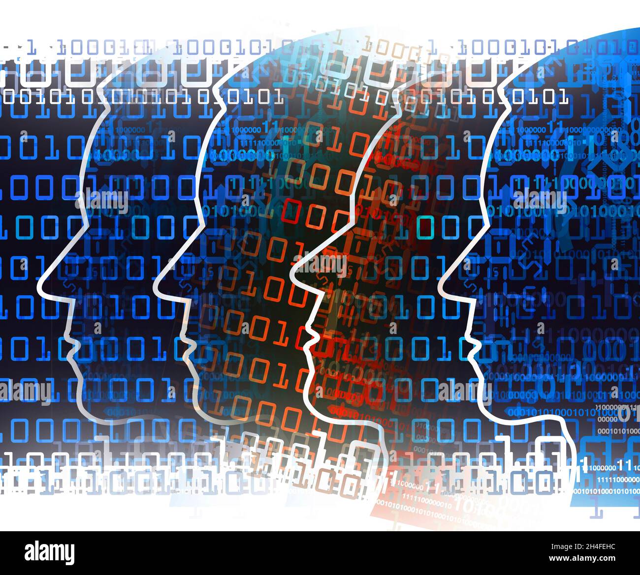 Human Heads and stream of binary codes. Illustration of tylized male ...