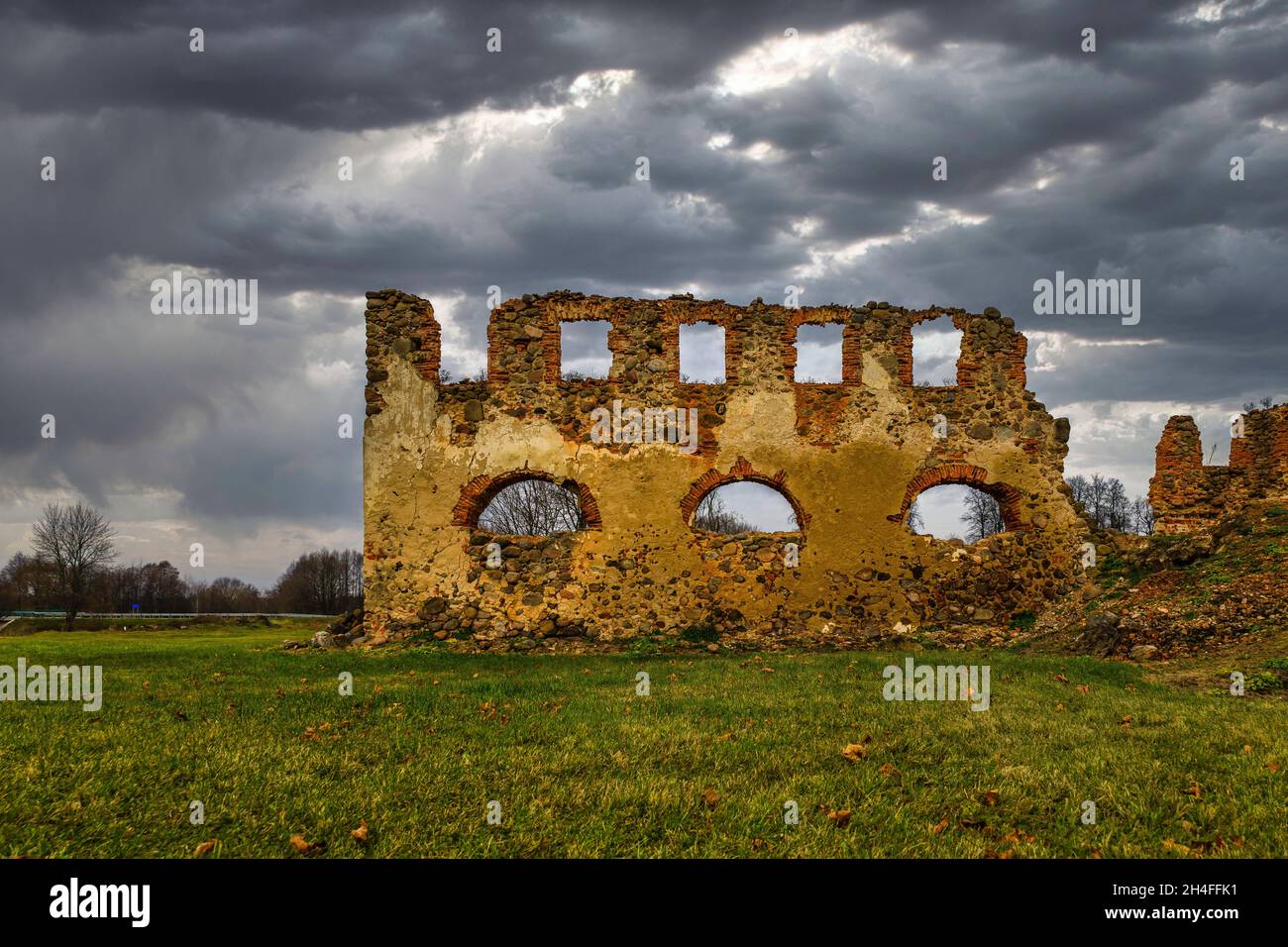 old manor bricks ruin with beautiful sky. Republic of Paulava ...