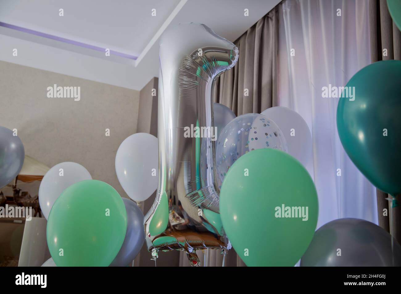 Grey number 1 made of inflatable balloon isolated on white background ...