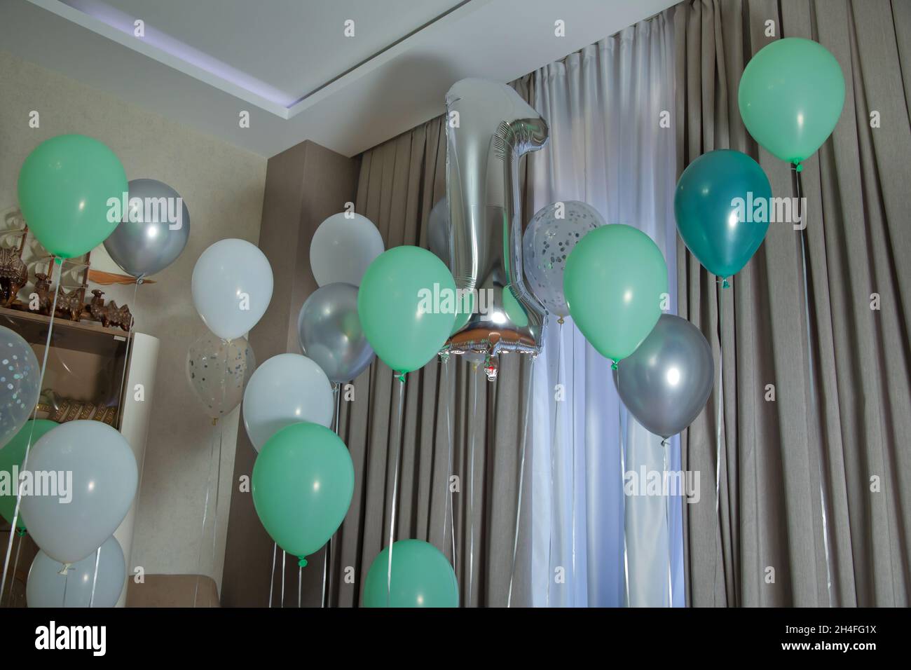 Grey number 1 made of inflatable balloon isolated on white background ...