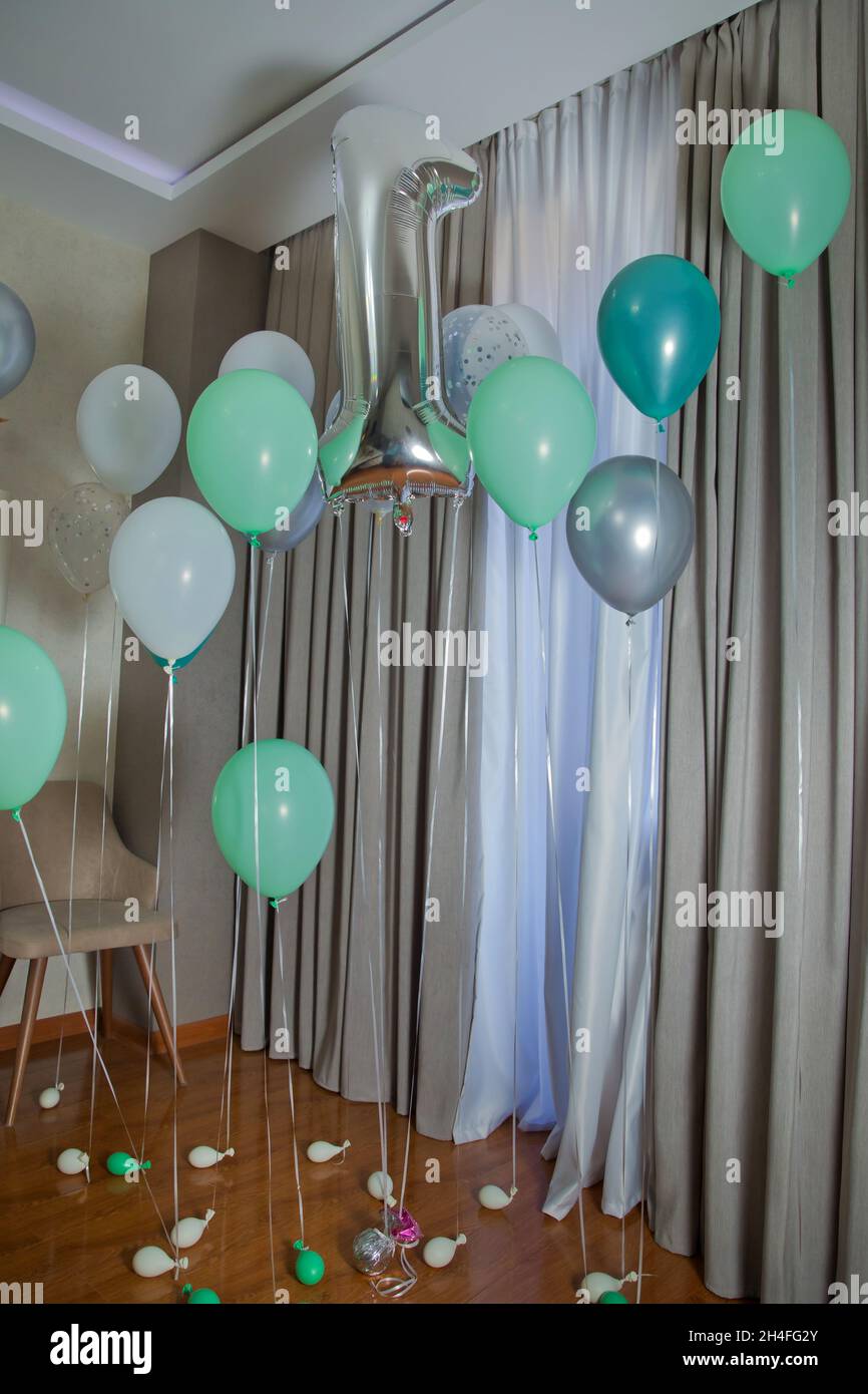 Grey number 1 made of inflatable balloon isolated on white background ...