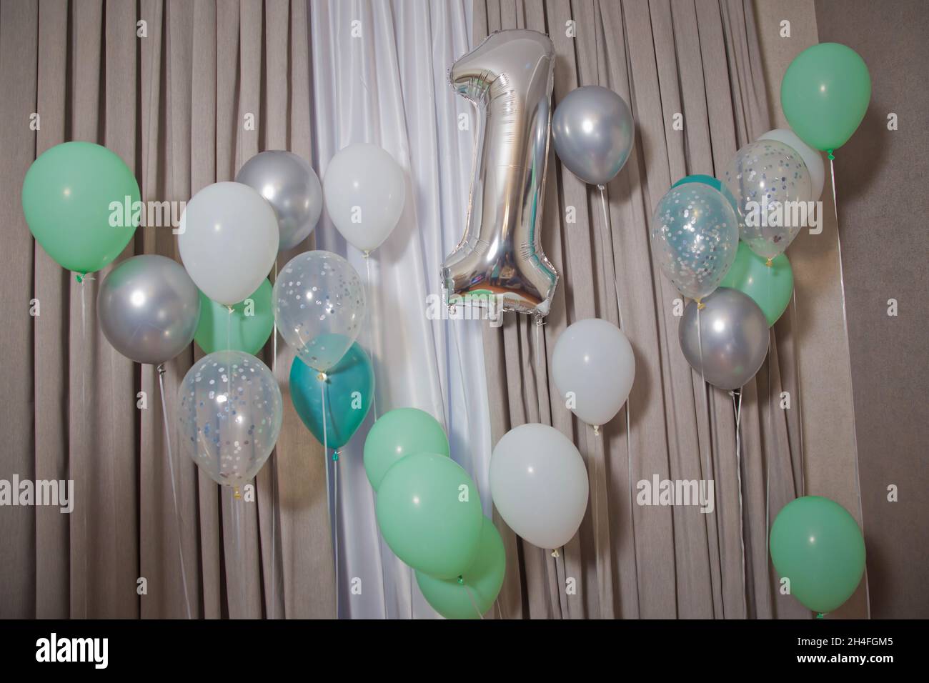 Grey number 1 made of inflatable balloon isolated on white background ...