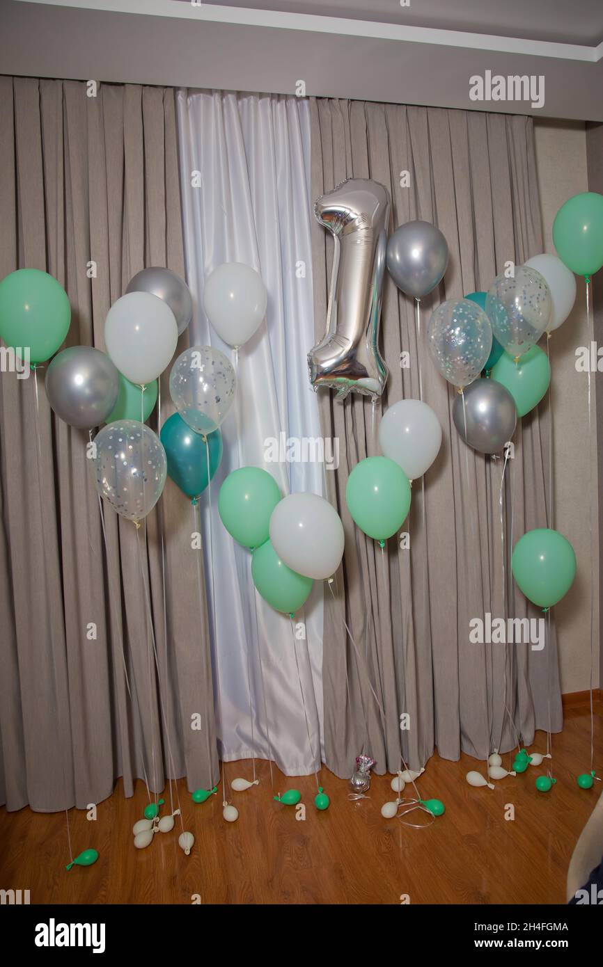 Grey number 1 made of inflatable balloon isolated on white background ...