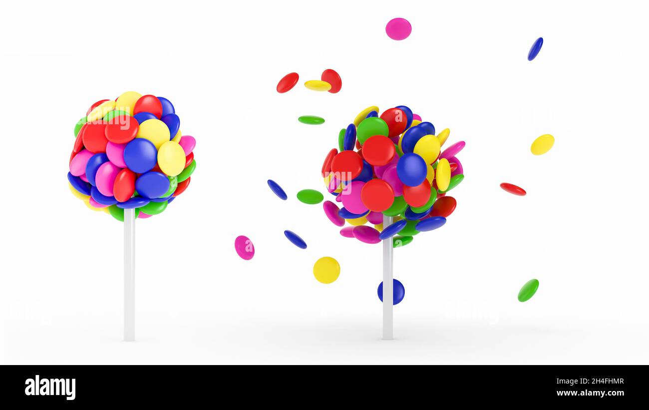 Colourful candy bean Lollipop bursting chocolate beans on white ...