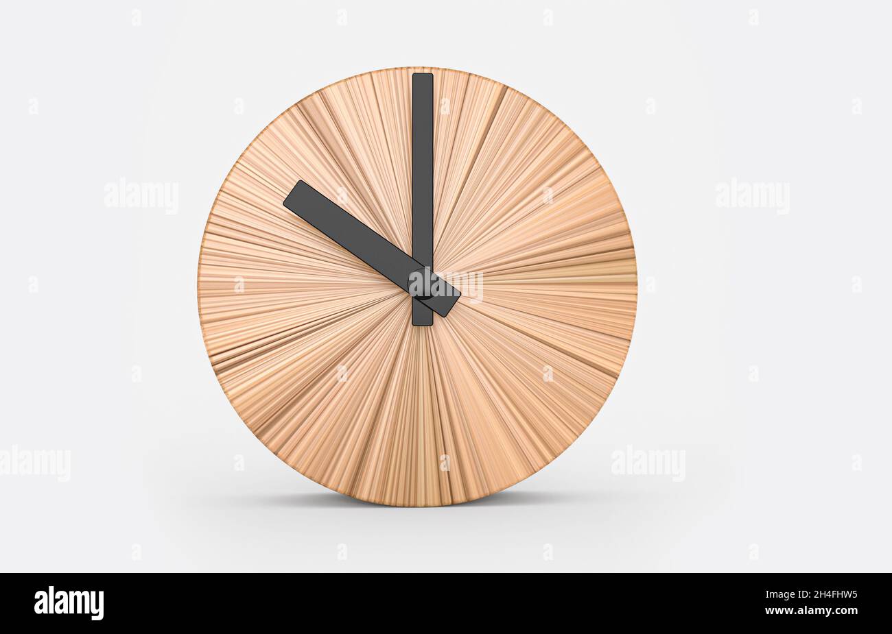Minimalistic wooden round wall watch showing 10 o'clock on a white ...