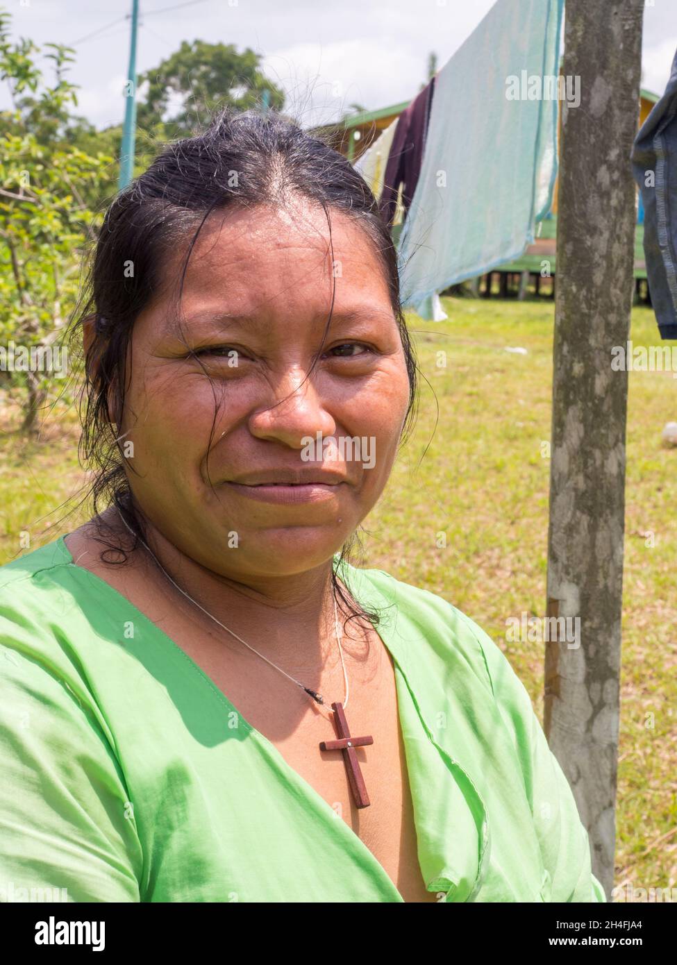 San Pedro, Brazil - Sep 2017: Portrait of a happy woman a local ...