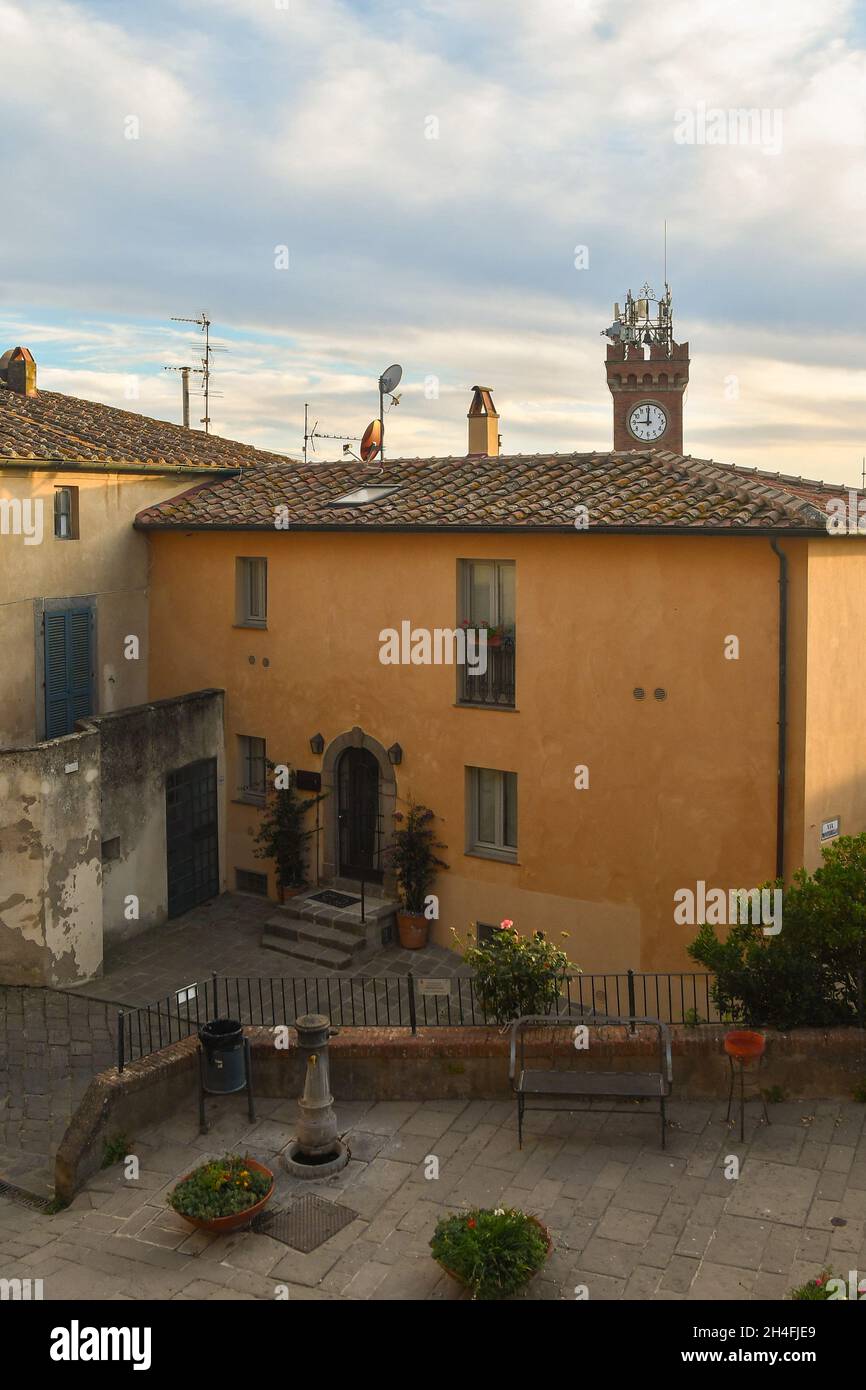 Elevated view of the medieval village in the Maremma area with ancient ...