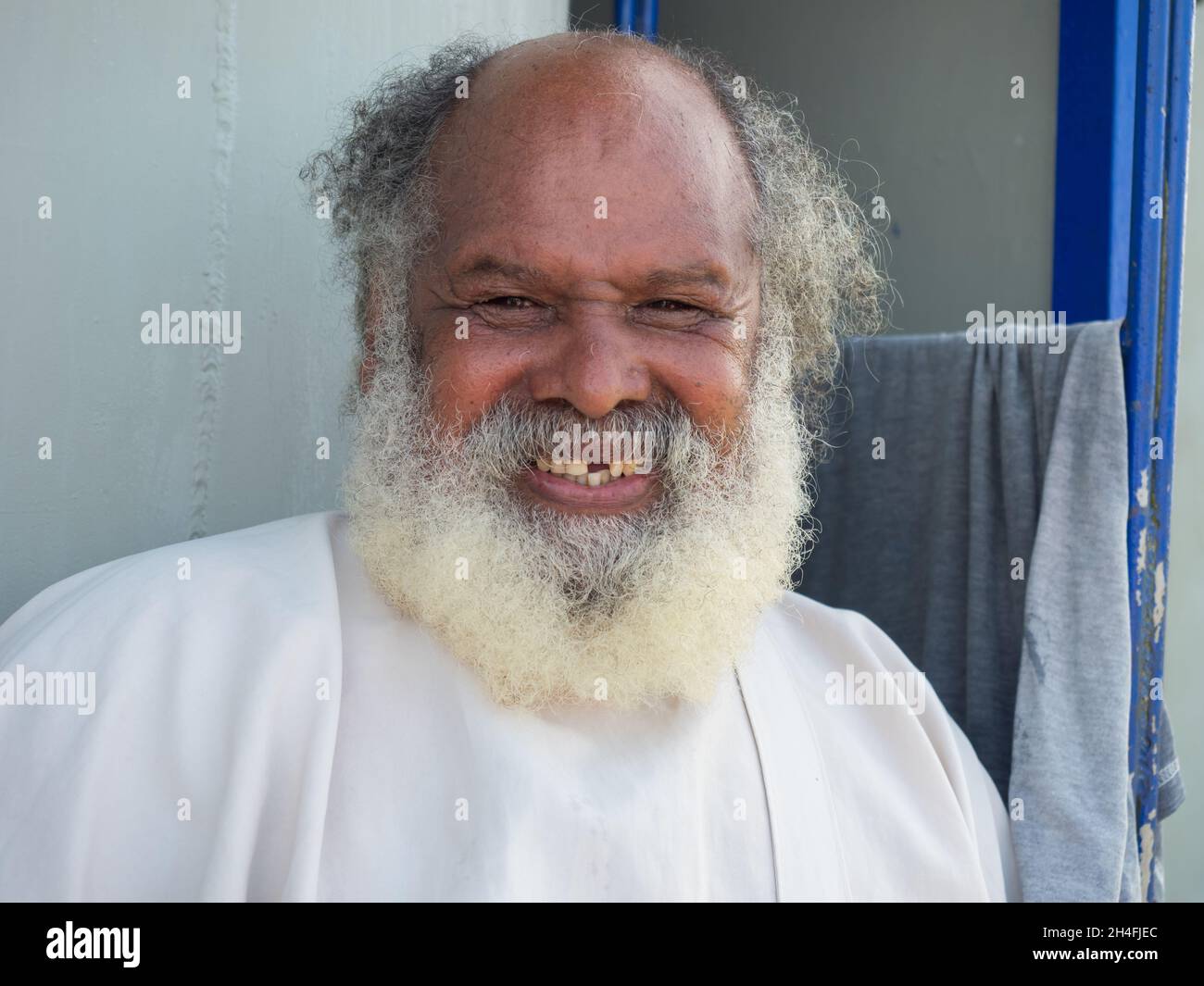 Pueblo, Peru - Mar 2018: Portrait of a preacher with a long white beard ...