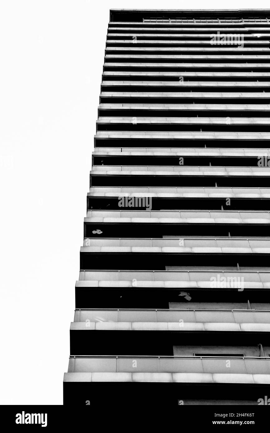 Colossal building plenty of apartments in Alicante, Spain. Monochrome ...