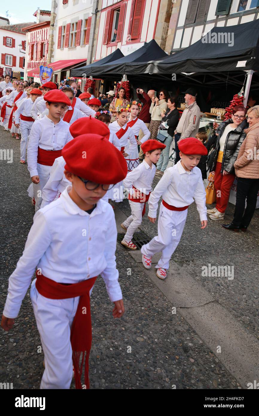 Children doing the Basque traditional dancing in the streets of ...