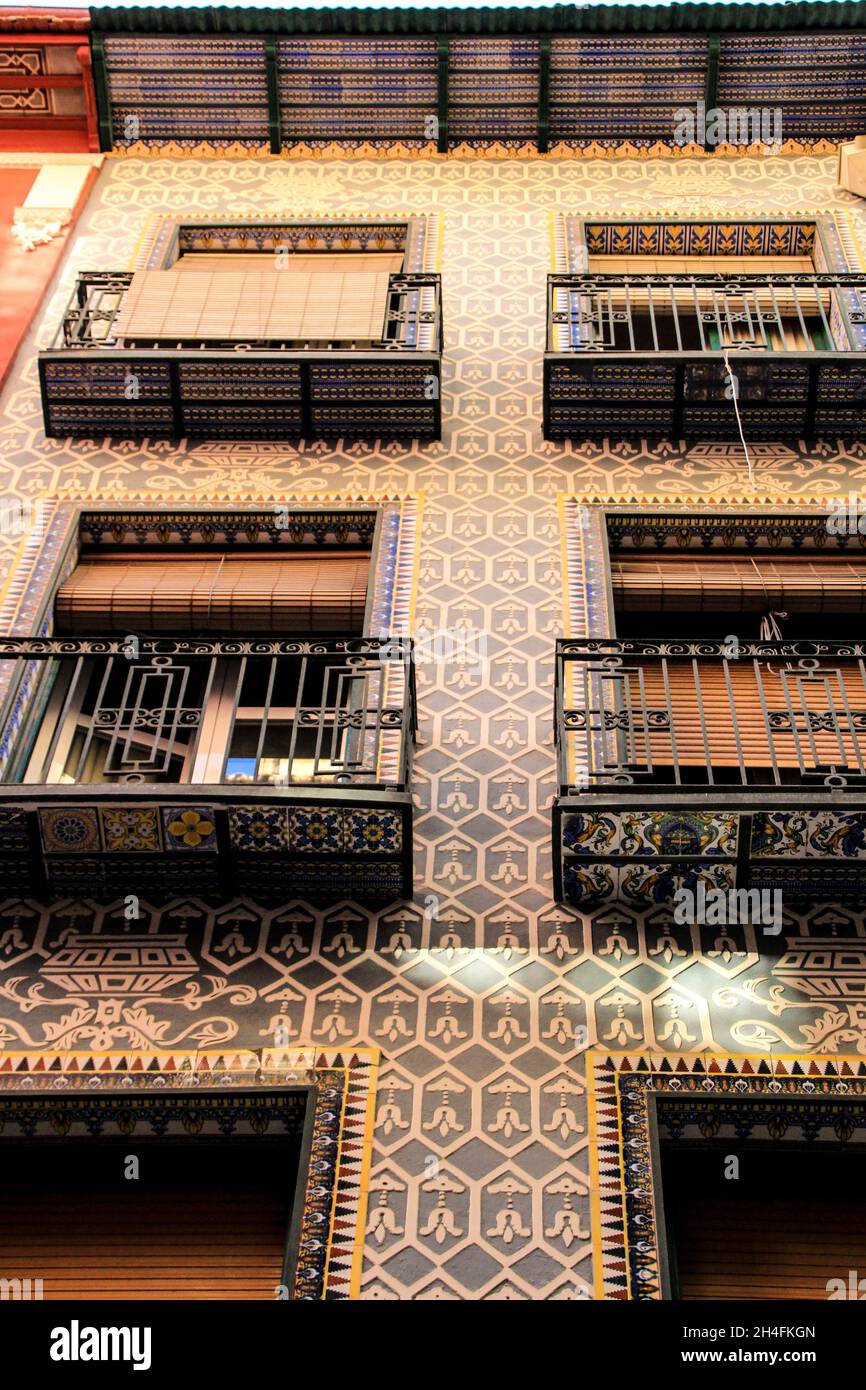 Old colorful and majestic vintage facade in Alicante city, Spain Stock ...