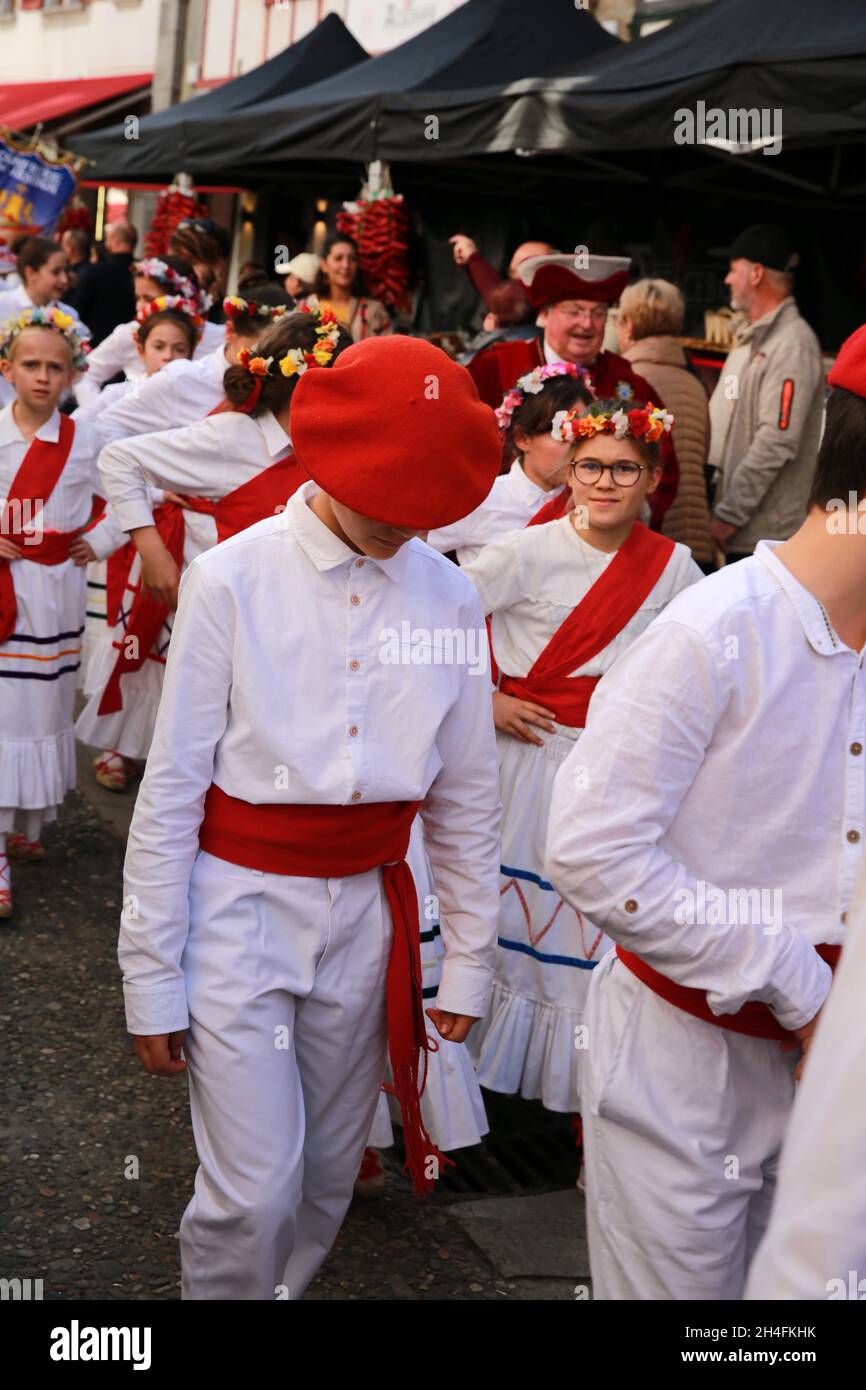 Children doing the Basque traditional dancing in the streets of ...