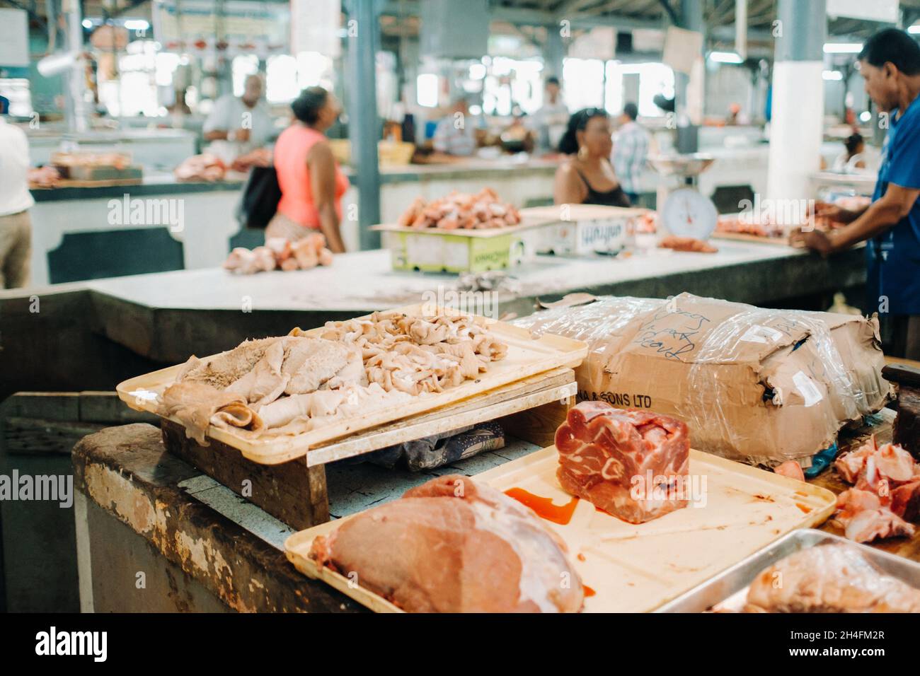 Port Louis, Mauritius various types of meat for sale at the meat stall ...