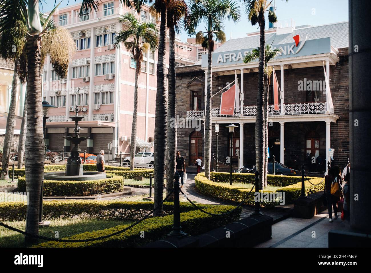 Port Louis, Mauritius: an old stone building houses a Bank. View of the ...