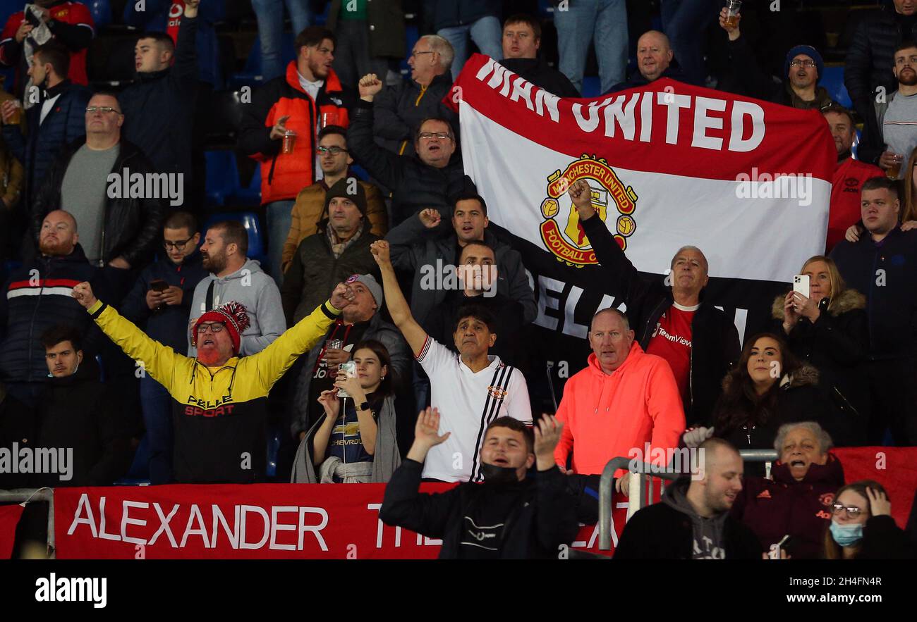 Manchester United fans in the stands during the UEFA Champions League ...