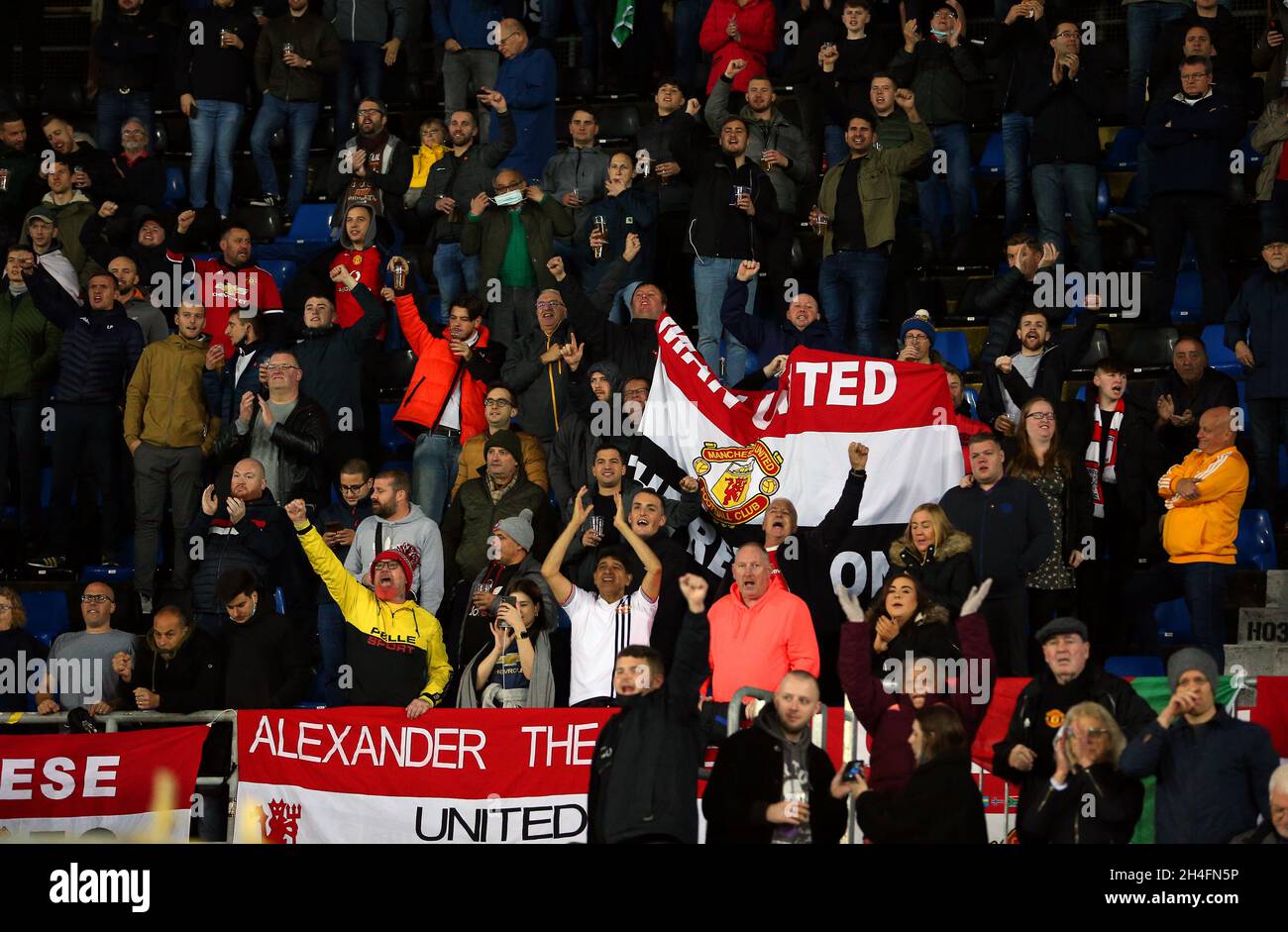 Manchester United fans in the stands during the UEFA Champions League ...