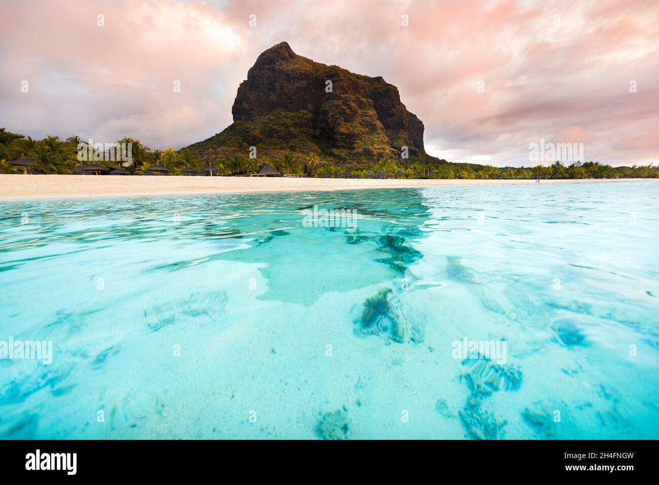 beach on Le Morne Brabant, a UNESCO world heritage site.Coral reef of ...