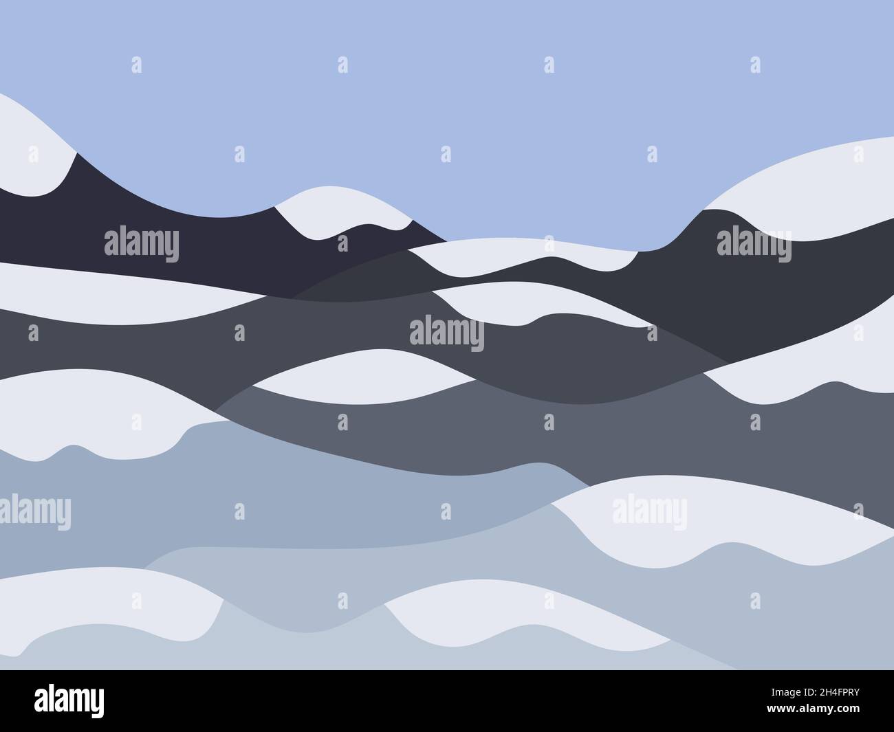 Winter landscape with snowy hills. Mountain landscape in a flat style ...