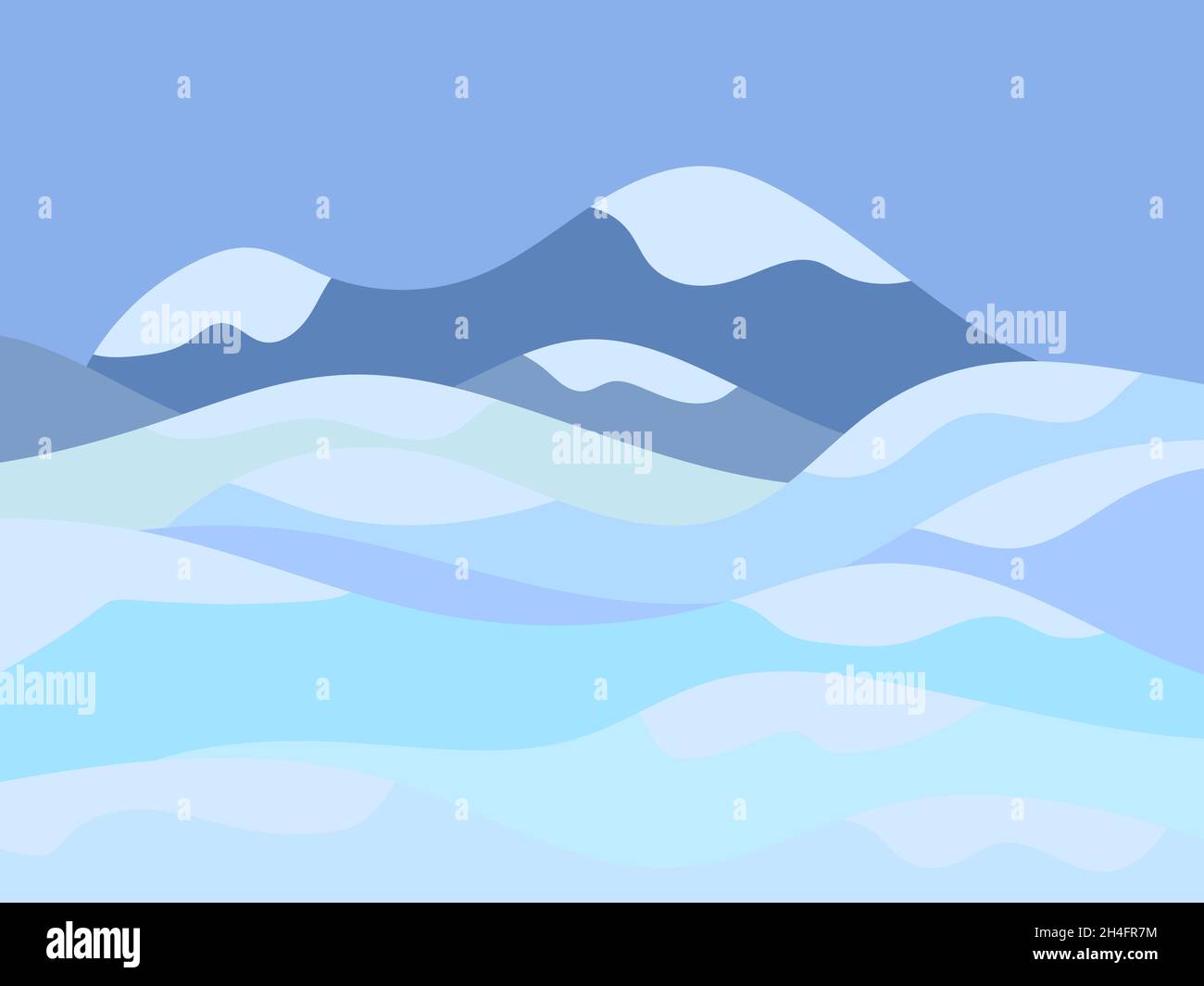 Winter landscape with snowy hills. Mountain landscape in a flat style ...