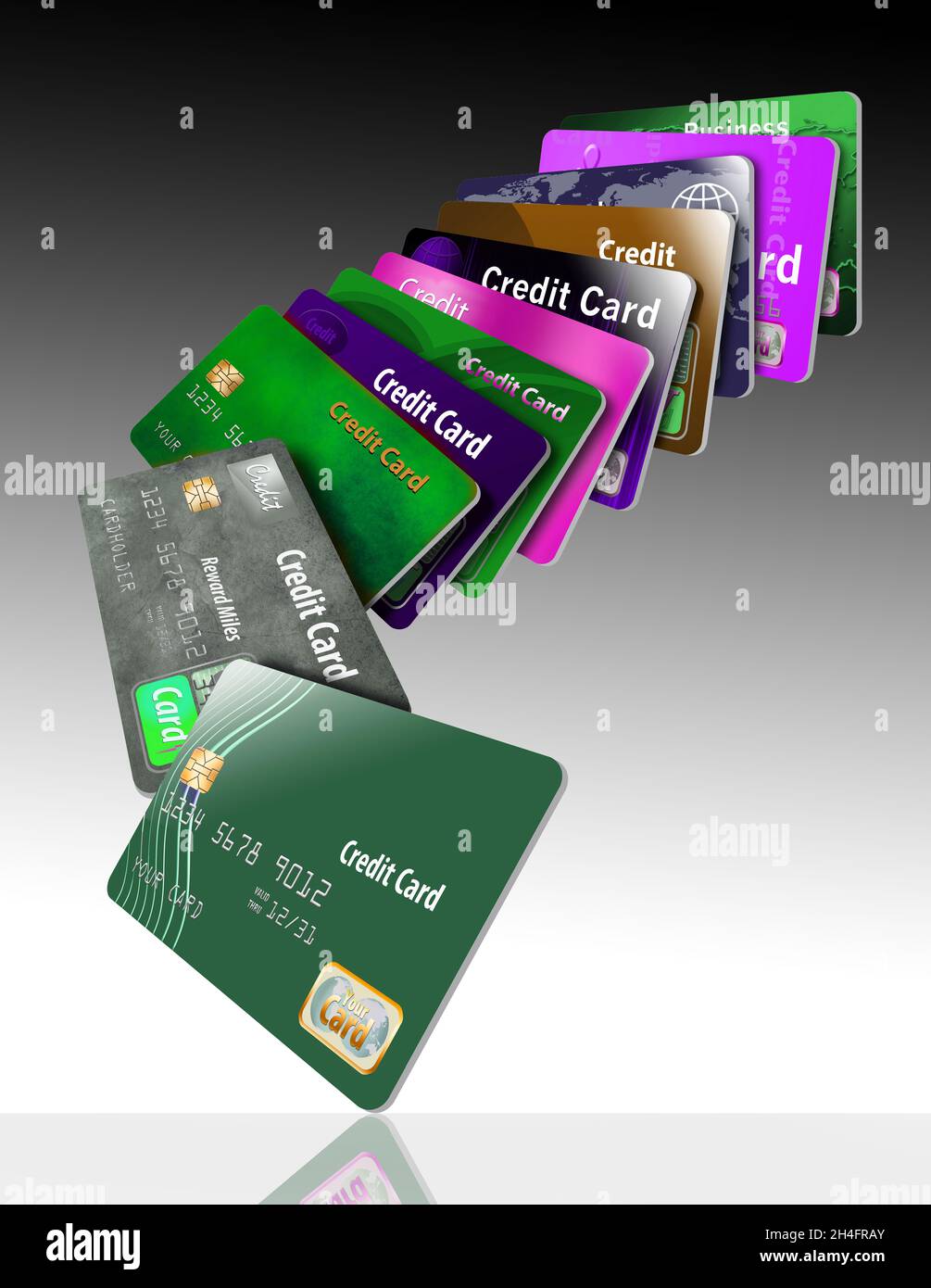 Credit card levitate, float, in a group Stock Photo - Alamy
