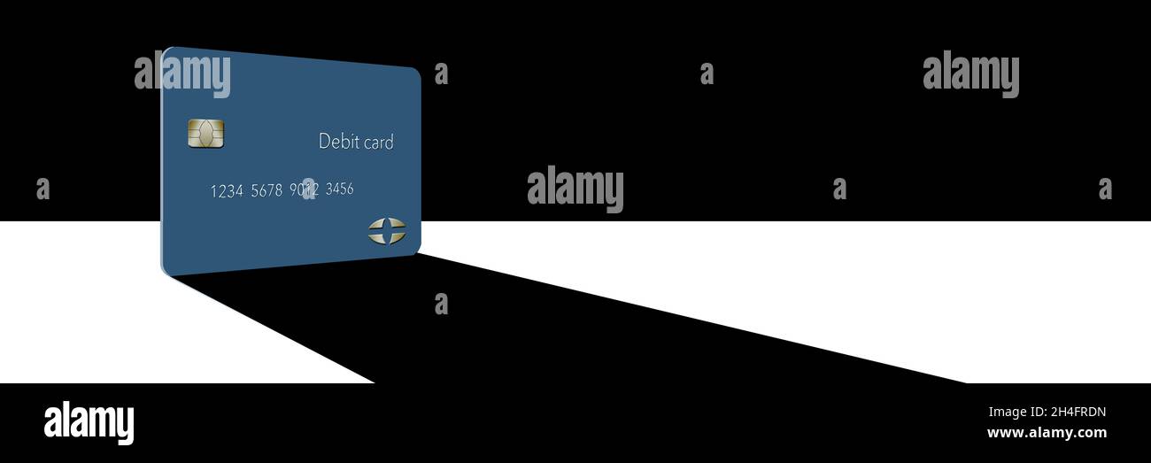 A debit card casts a shadow in this minimalist image with limited color ...