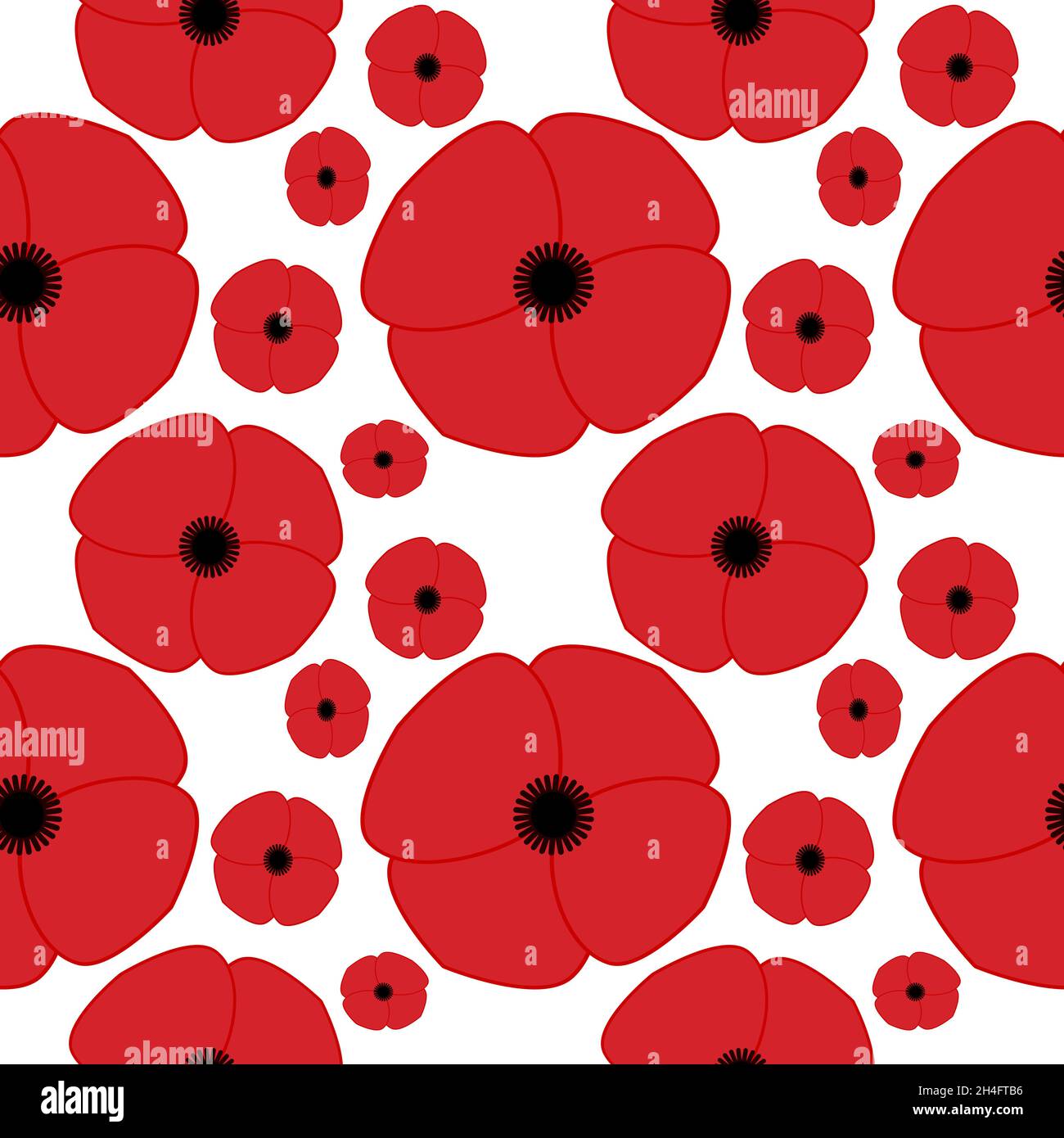 Colorful hand drawn poppies, flowers seamless pattern. Remembrance Day ...