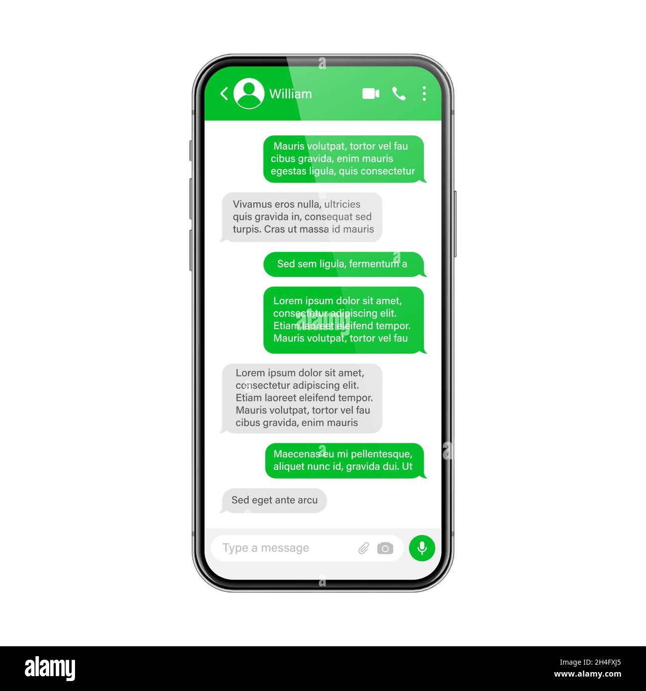 Realistic smartphone with messaging app. SMS text frame. Conversation ... Realistic smartphone with messaging app. SMS text frame. Conversation ...