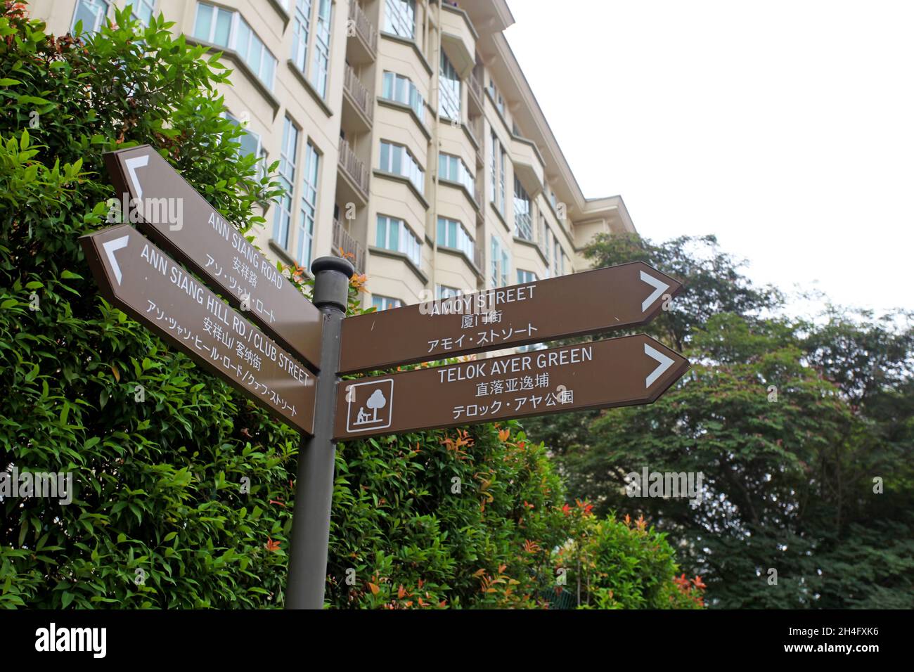 A pedestrian sign post near Ann Siang Hill Park in Singapore's ...