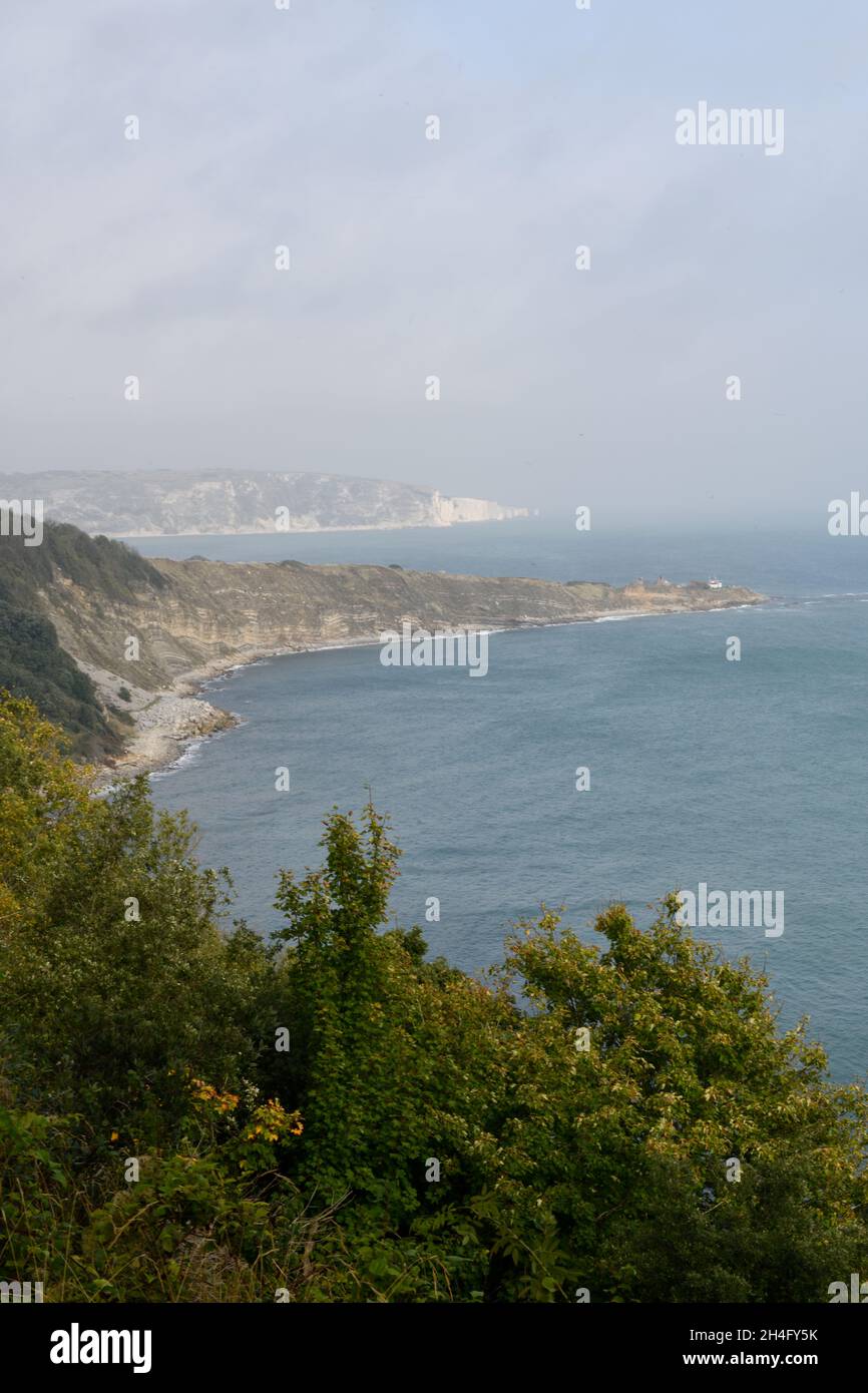 View from the South West Coast Path looking back at Durlston Bay Stock ...