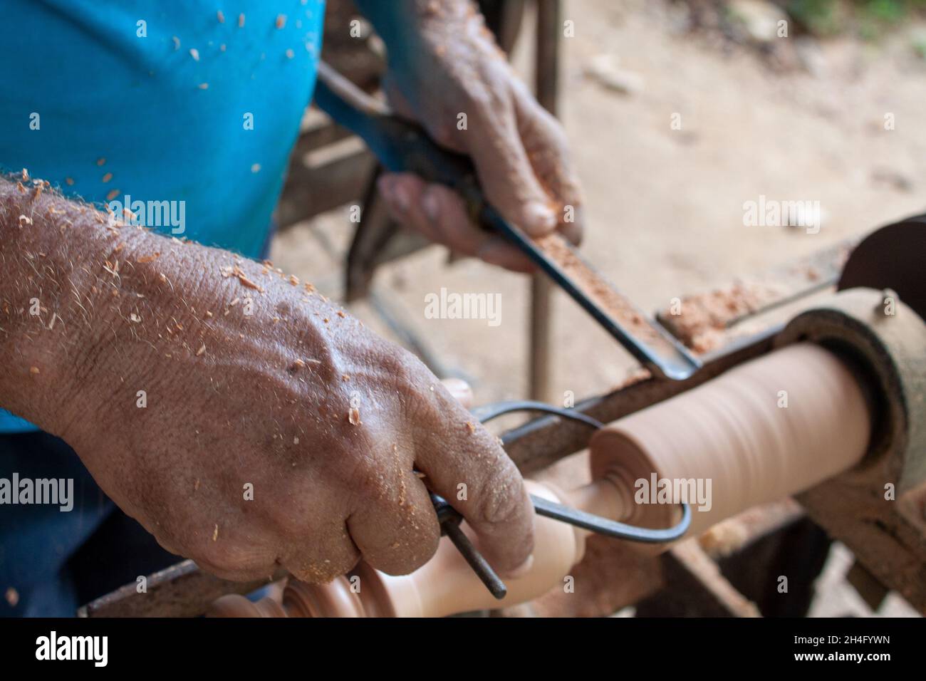 Senior hands turning wood Stock Photo - Alamy