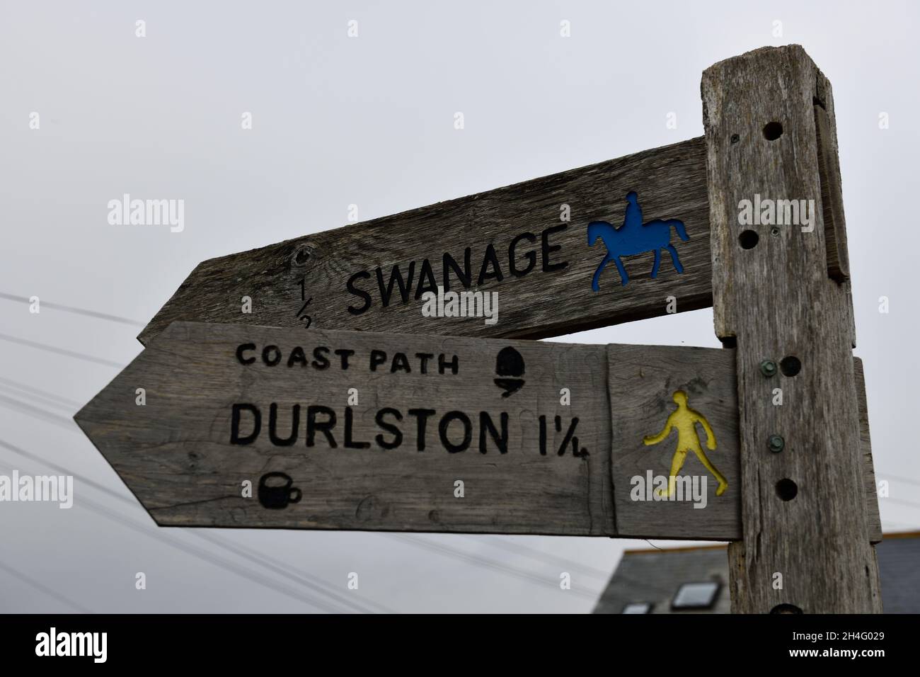 Sign Post on the South West Coast Footpath at Swanage Dorset England uk ...