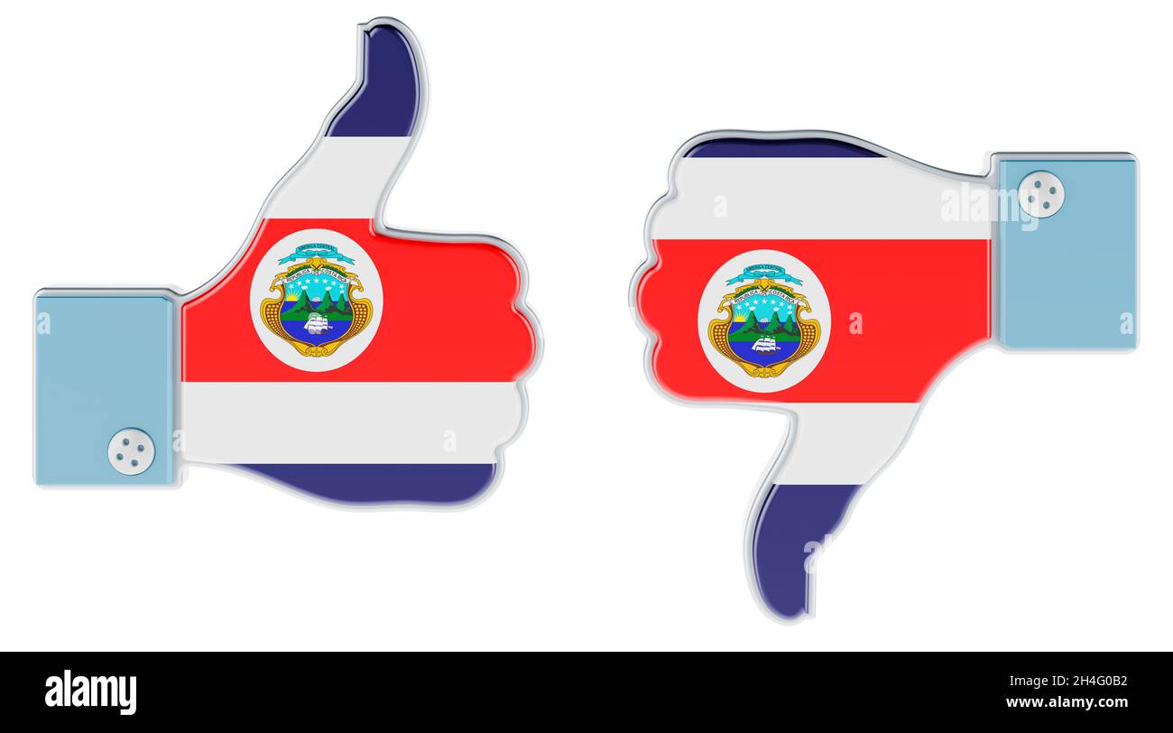 Costa Rican flag painted on the hand with thumb up and thumb down. Like ...
