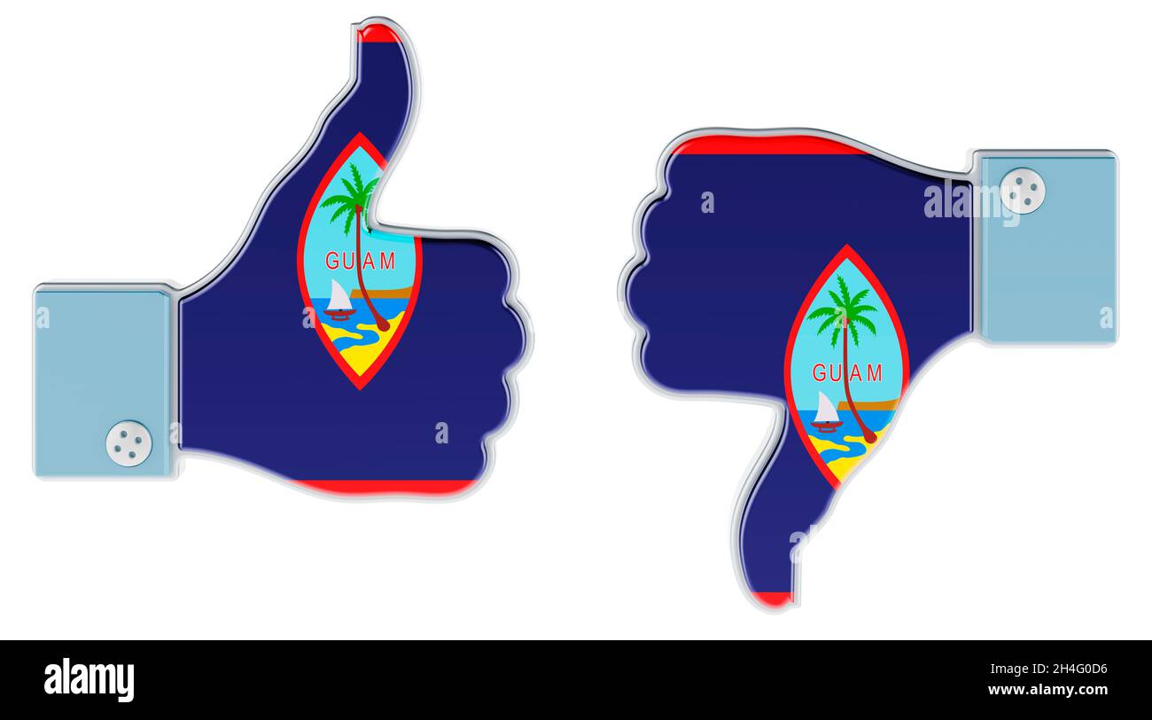 Guamanian flag painted on the hand with thumb up and thumb down. Like ...