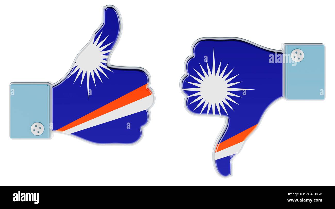 Marshallese flag painted on the hand with thumb up and thumb down. Like ...