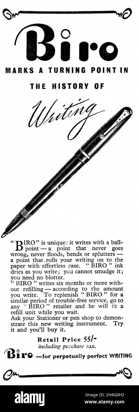 A vintage Biro ballpoint pen advert from 1950's Stock Photo - Alamy