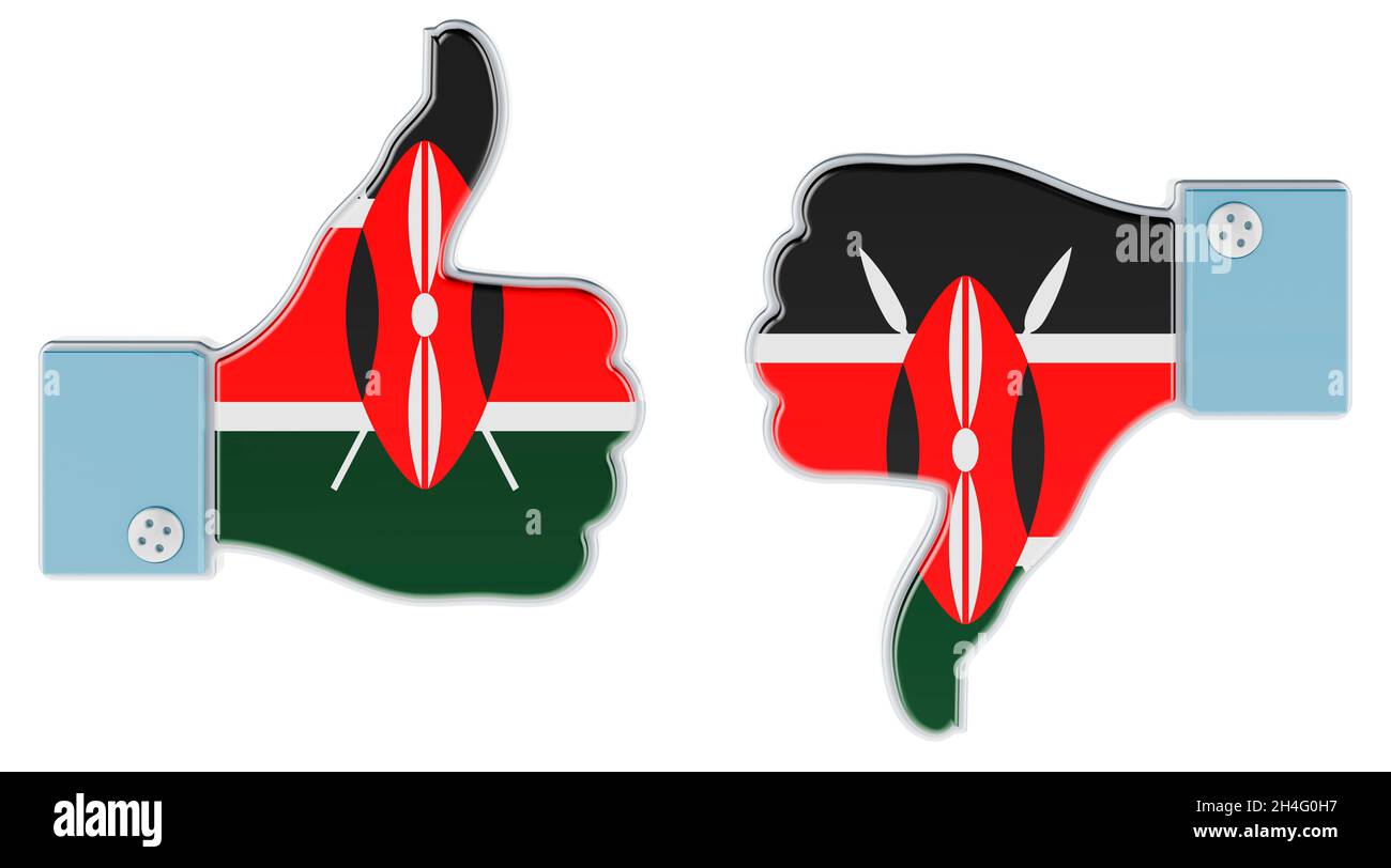 Kenyan flag painted on the hand with thumb up and thumb down. Like and ...