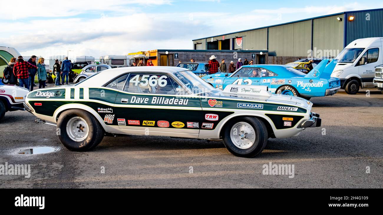 Dodge Charge American muscle drag racing car in the pit at the Santa ...