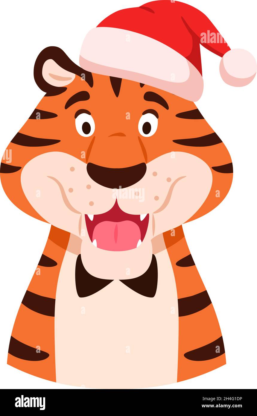 Flat talking smiling tiger in Santa hat portrait Stock Vector Image ...