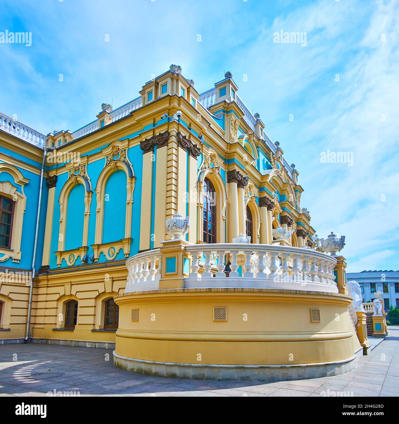 The scenic terrace with white balusters, vases and moulding, Mariinskyi ...