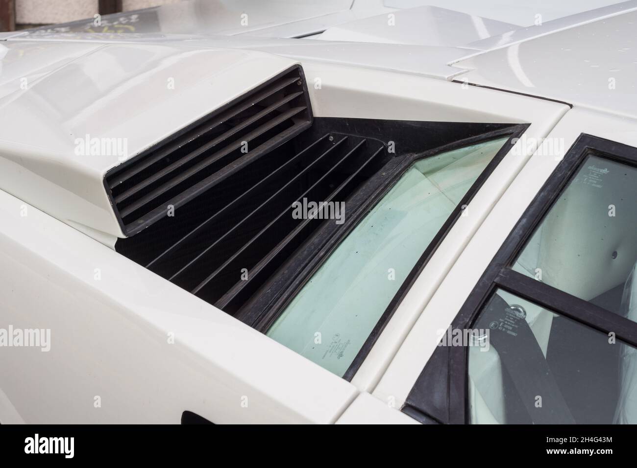 Close up detail of air intake vent on a white Lamborghini Countach ...