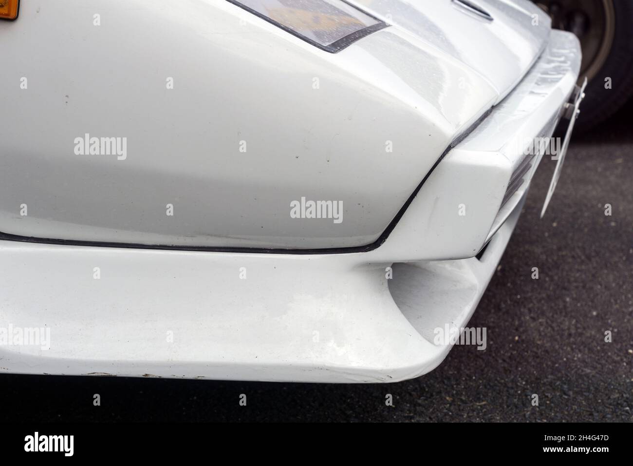 Close up detail of the front bumper and vents on a white Lamborghini ...
