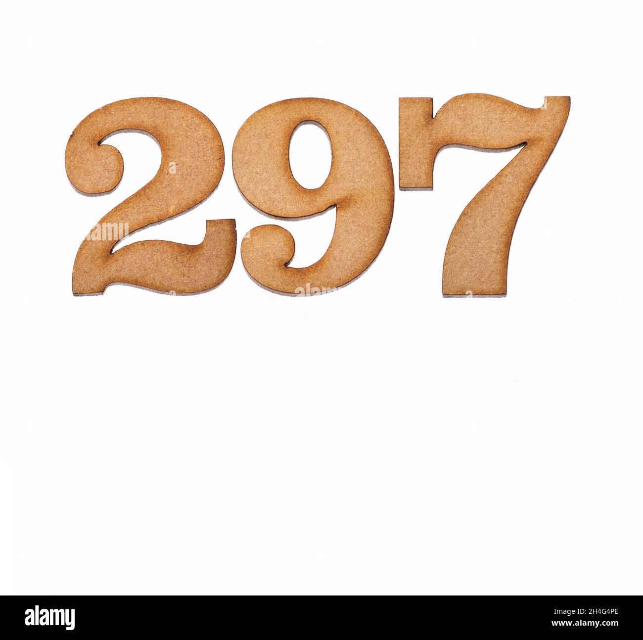 Number 297 - Piece of wood isolated on white background Stock Photo - Alamy