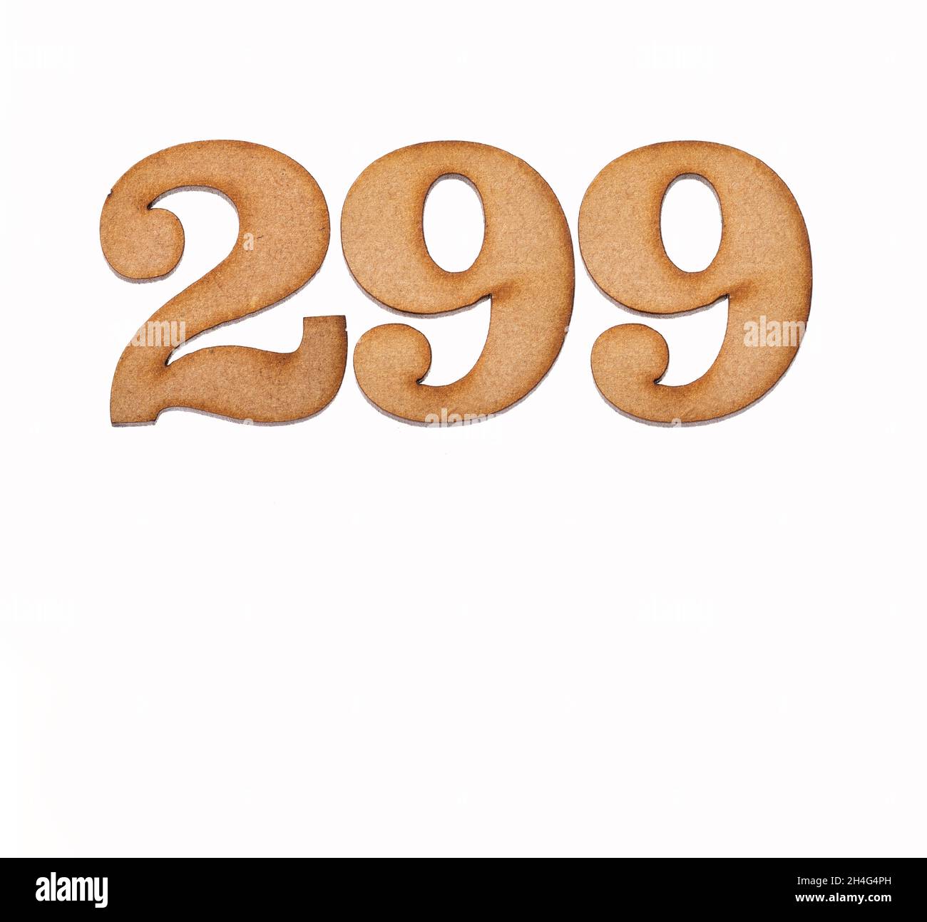 Number 299 - Piece of wood isolated on white background Stock Photo - Alamy