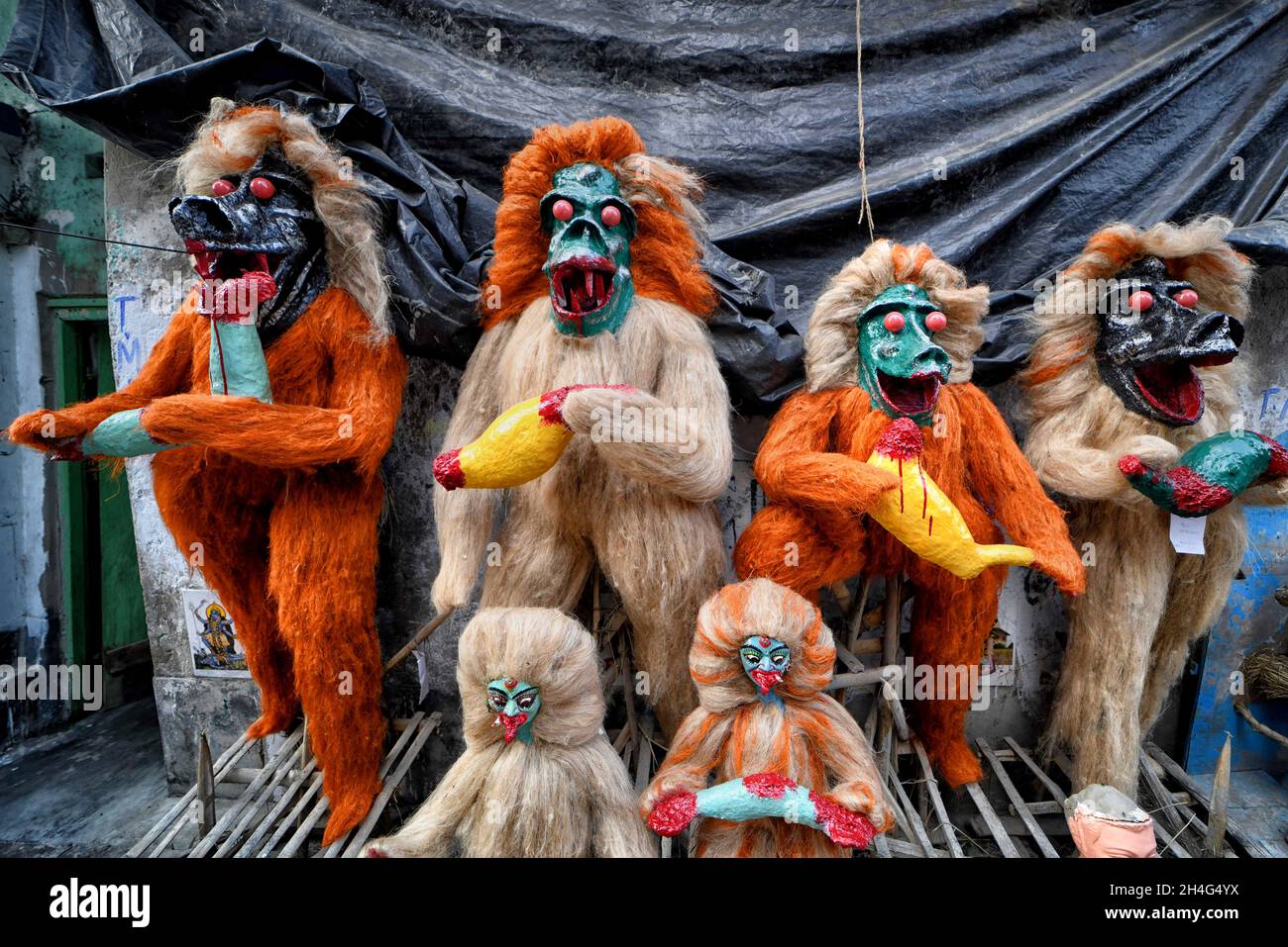 Kolkata, India. 02nd Nov, 2021. Demon Clay sculptures are seen during ...