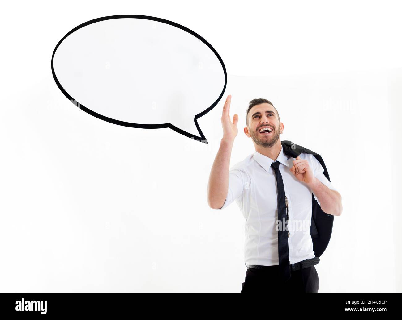 angry business man isolated on white background - Blank speech bubble ...